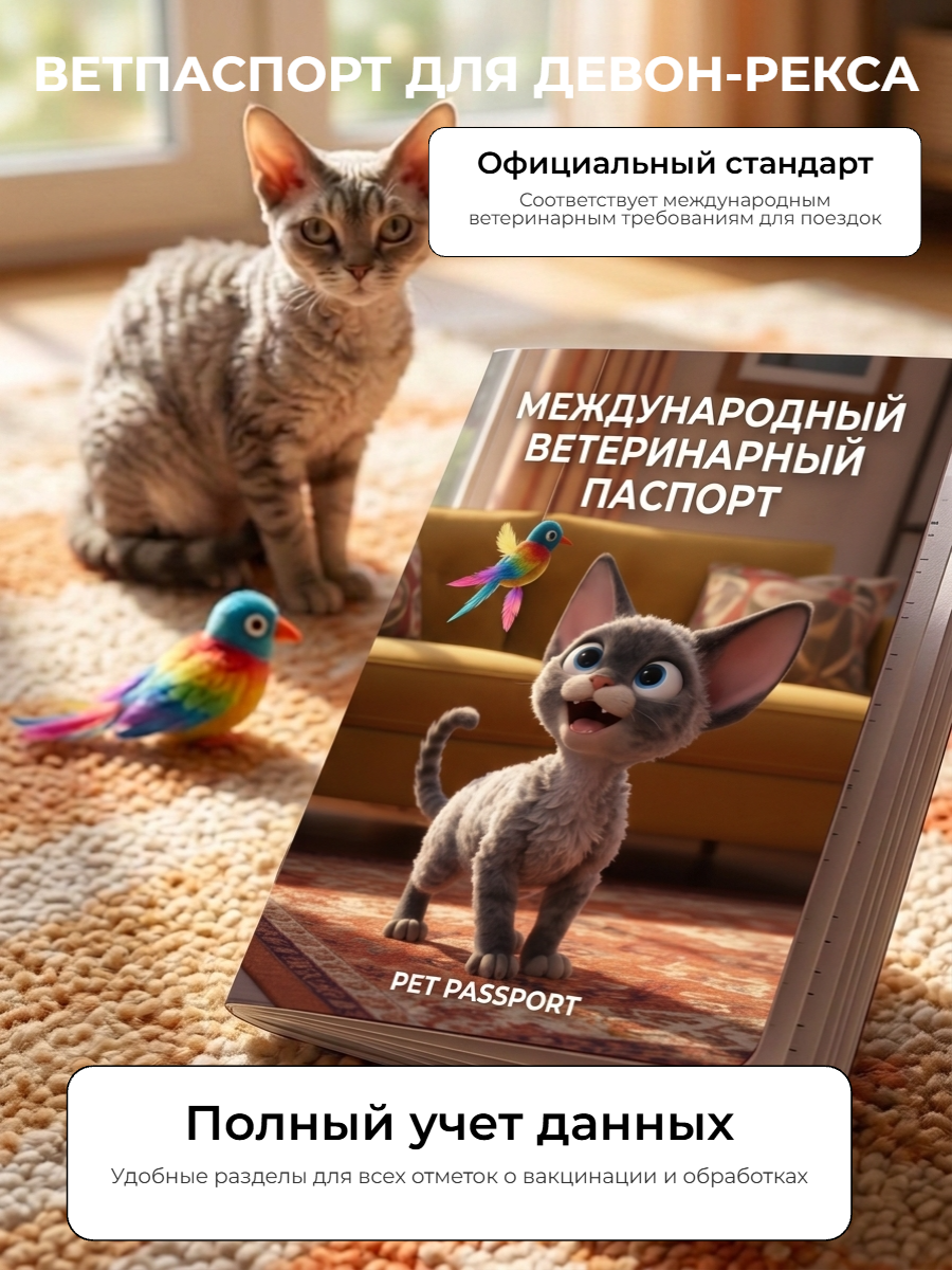 Паспорт ветеринарный международный. Девон-рекс. для кошек. 32 страницы