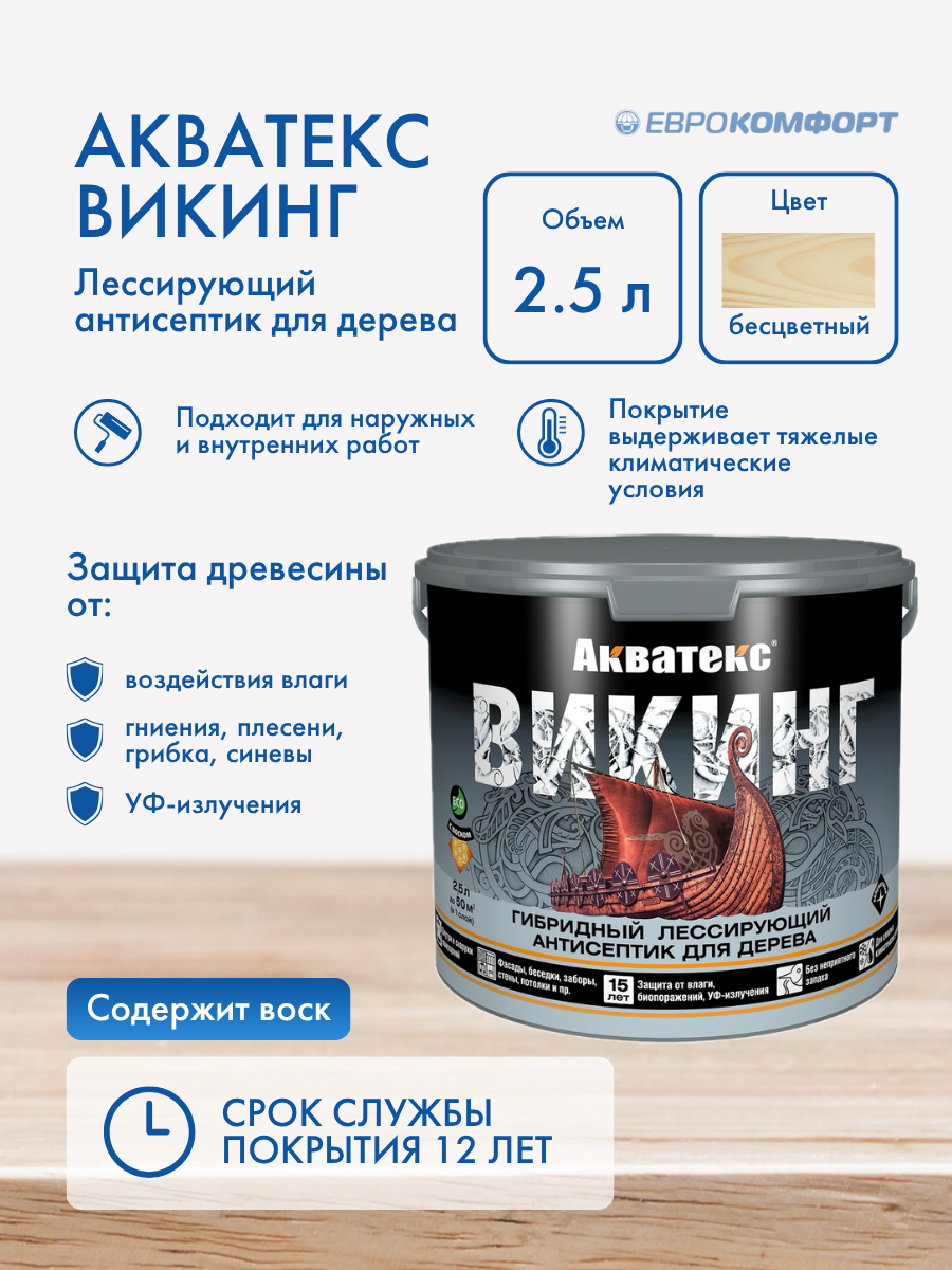 Антисептик лессирующий Акватекс Викинг бесцветный 2.5л
