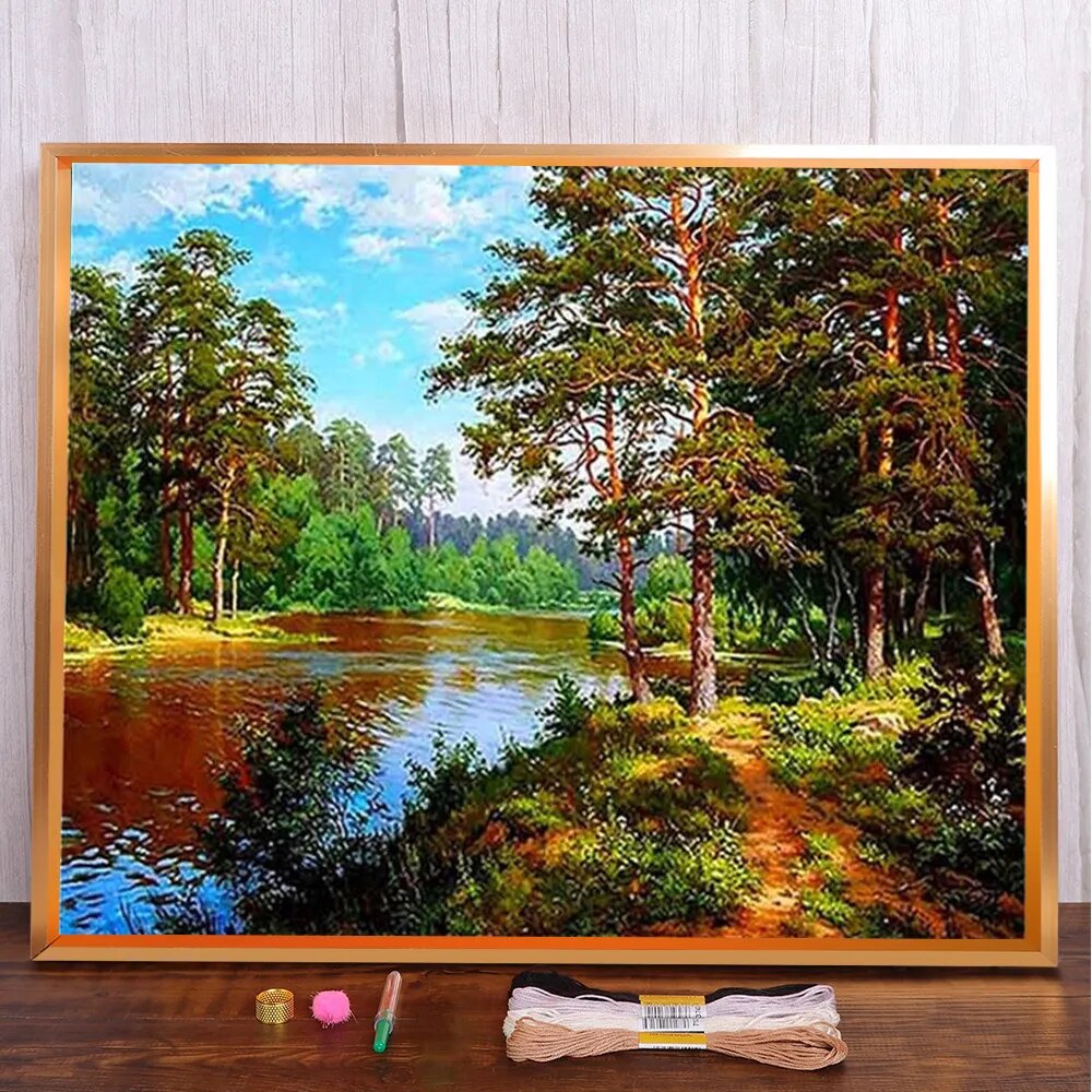 MEIAN Набор для вышивания,30x40CM, Чистый холст с сеткой,14CT, Речные пейзажи