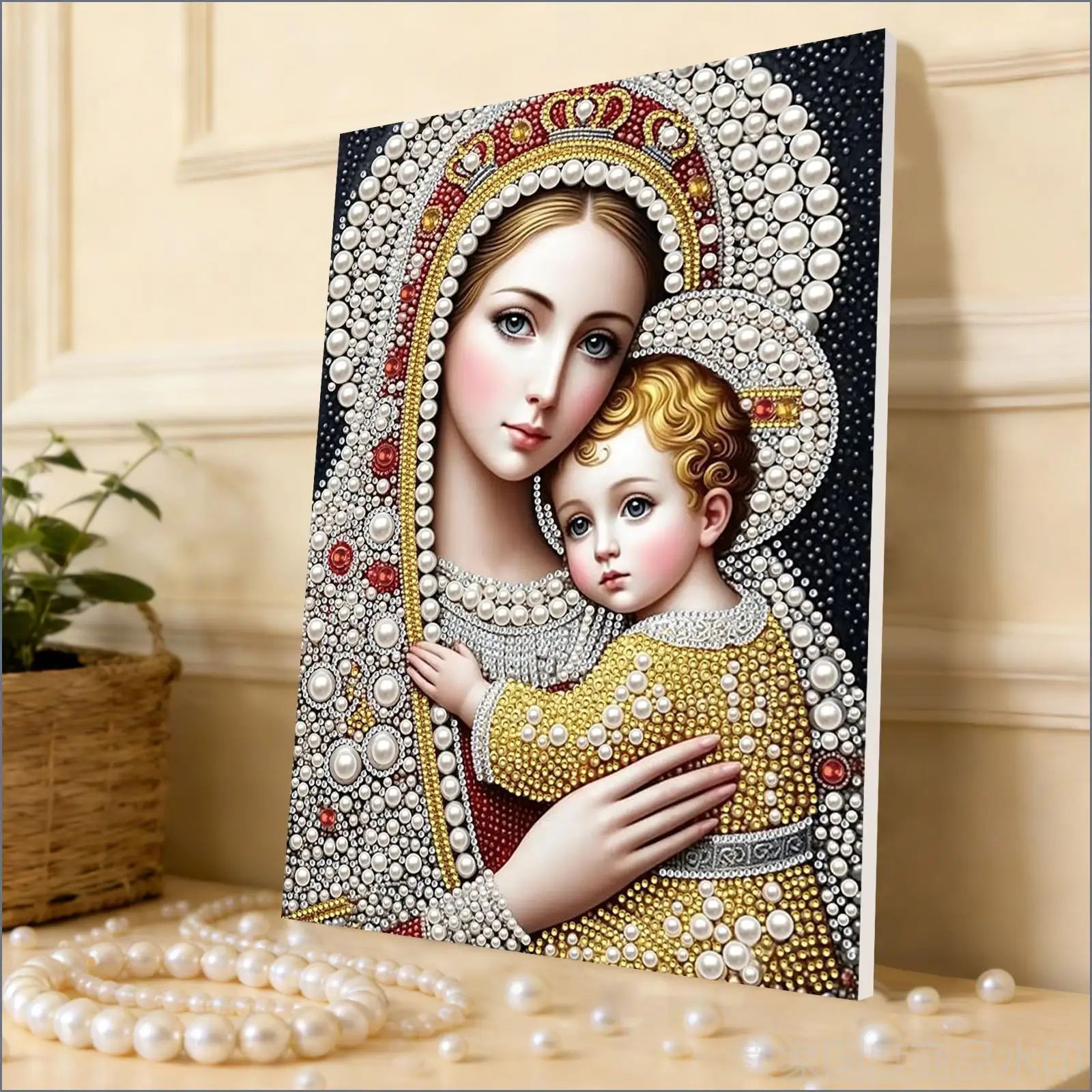 DIY-картина из бисера Мама и ребёнок в рамке, 30 40 см