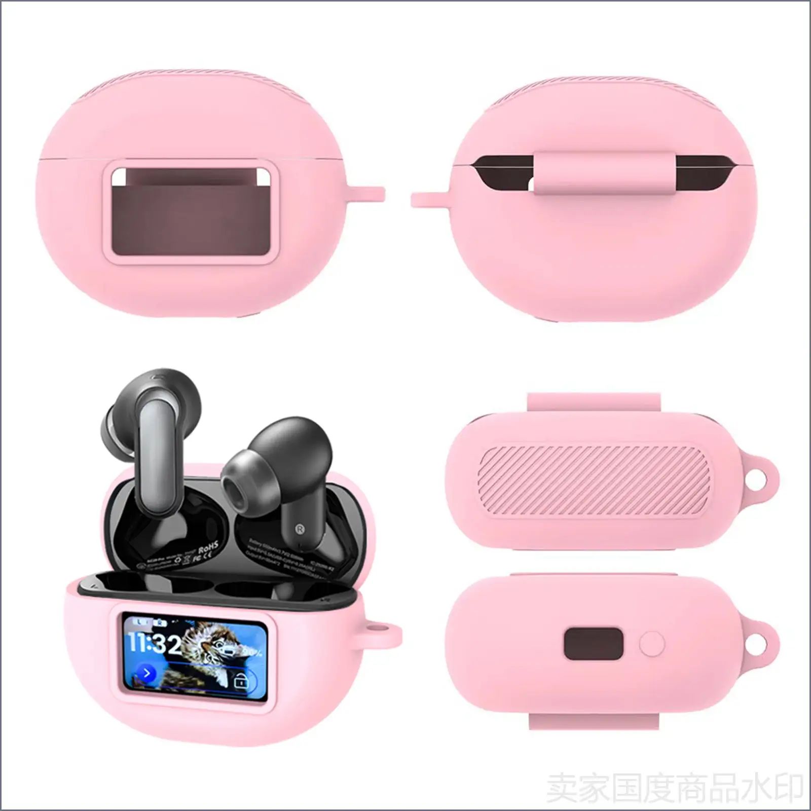 Силиконовый чехол для Bluetooth-наушников TOZO NC20 Pro и NC20, розовый, с креплением для карабина