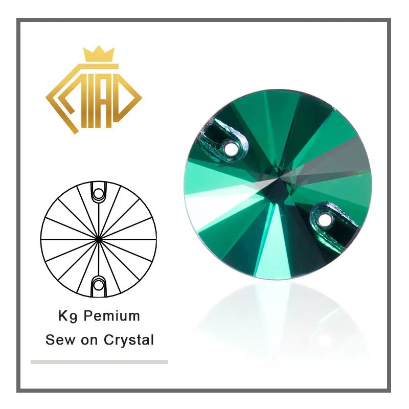 Круглые стеклянные стразы Rivoli для рукоделия 8-16 мм 12mm - 28pcs, Green flame
