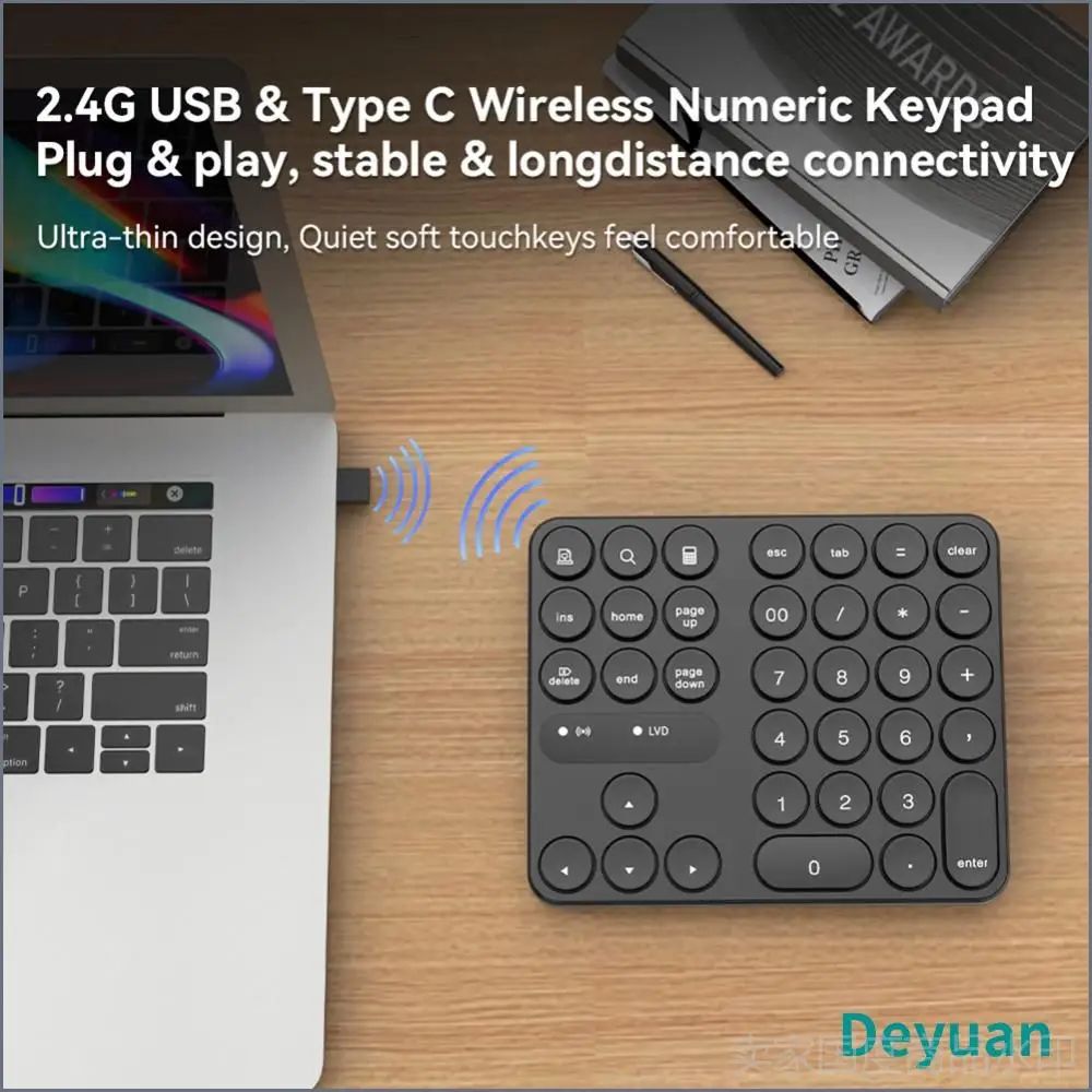 Клавиатура проводная 35-клавишная цифровая клавиатура 2.4G, двойной интерфейс USB-A/USB-C, совместимость с Windows и Mac, Английская раскладка, черный