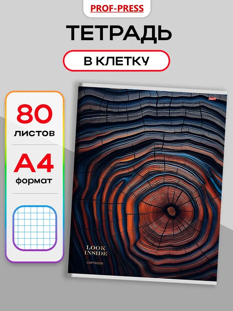 Тетрадь 80 листов в клетку Prof-Press
