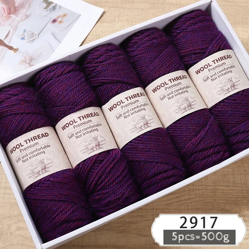 Шерстяная пряжа для вязания 500 г Фиолетовый, 2917 Purple Flower