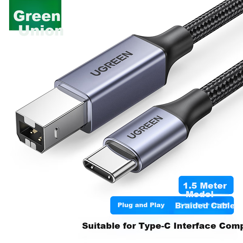 UGREEN Type-C кабель для принтера 1.5 м алюминиевая оплетка для телефонов планшетов компьютеров пианино Версия：1,5