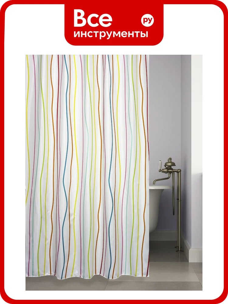 Комплект: штора для ванной и кольца Bath Plus GORGEOUS STRIPE, multi akch-21295