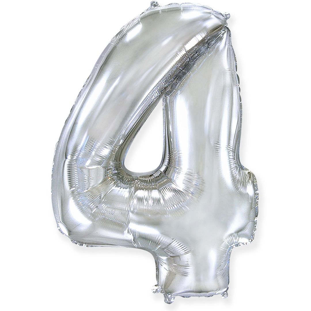 Шар воздушный Flexmetal фольгированный 40", 102 см, Цифра 4, серебро