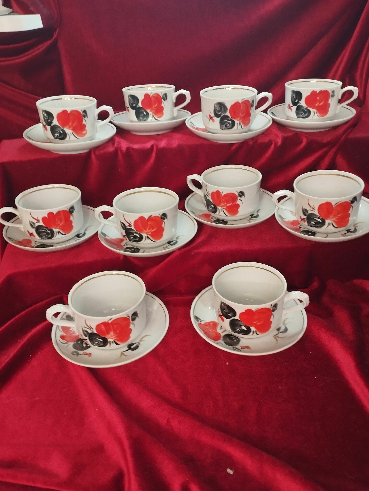 Чайный сервиз, СССР, 6 пар, 12 предм, Бориславский фарфоровый завод,1970г,