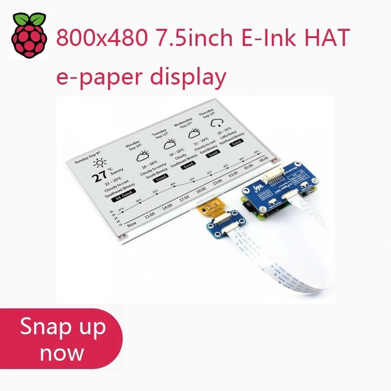 Waveshare 7.5-дюймовый двухцветный E-Ink дисплей для Raspberry Pi