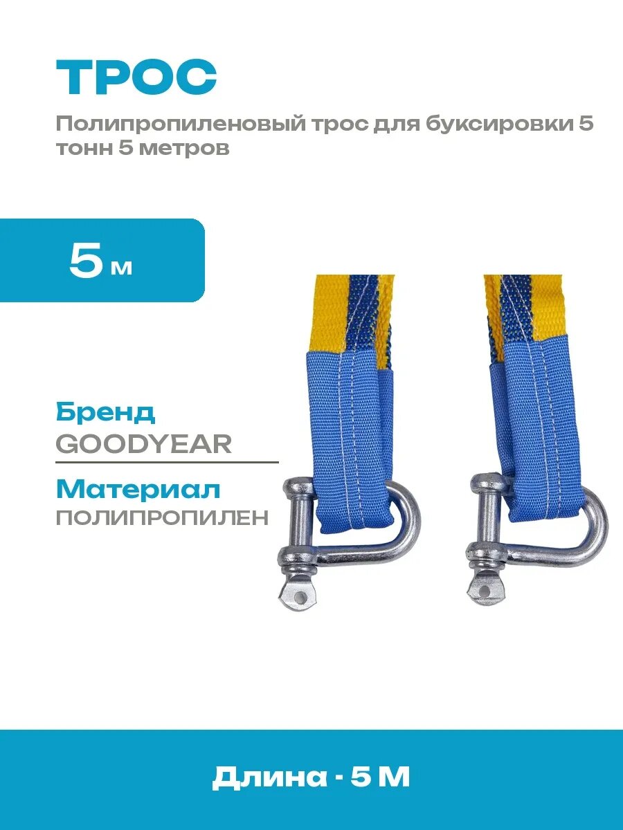 Трос буксировочный ленточный 5т 5м с металлическими шаклами