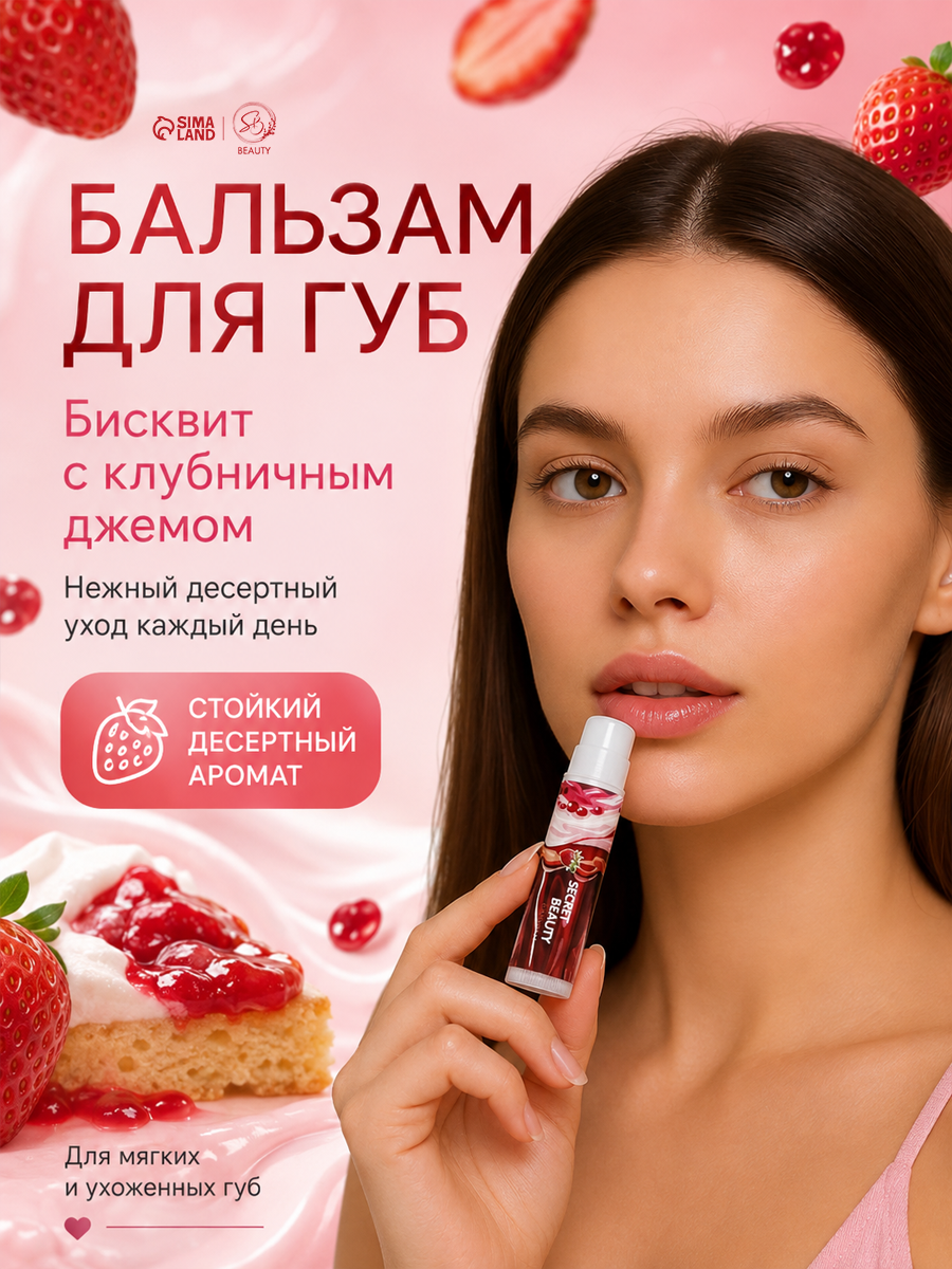 Бальзам для губ SECRET BEAUTY «Бисквит с клубничным джемом», стик