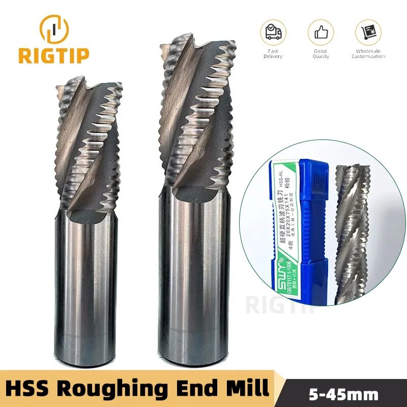 RIGTIP HSS Черновая концевая фреза 4-зубая 6-45 мм 10x10x22x72