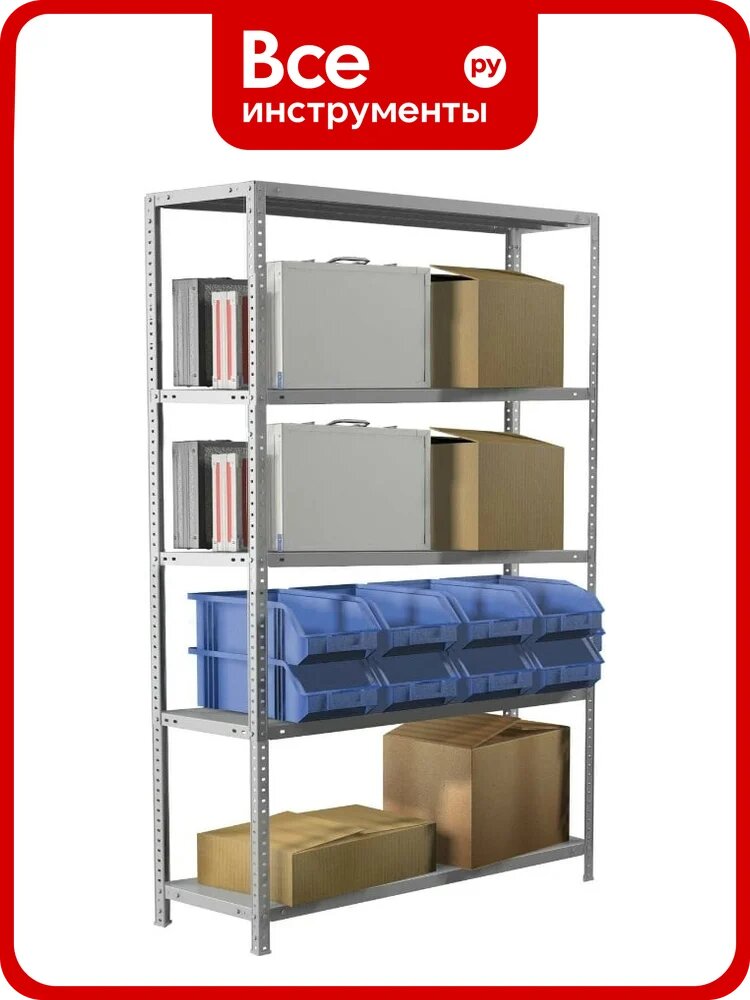 Металлический стеллаж BRABIX MS Plus-200/50-5 2000x1000x500 мм, 5 полок 291110