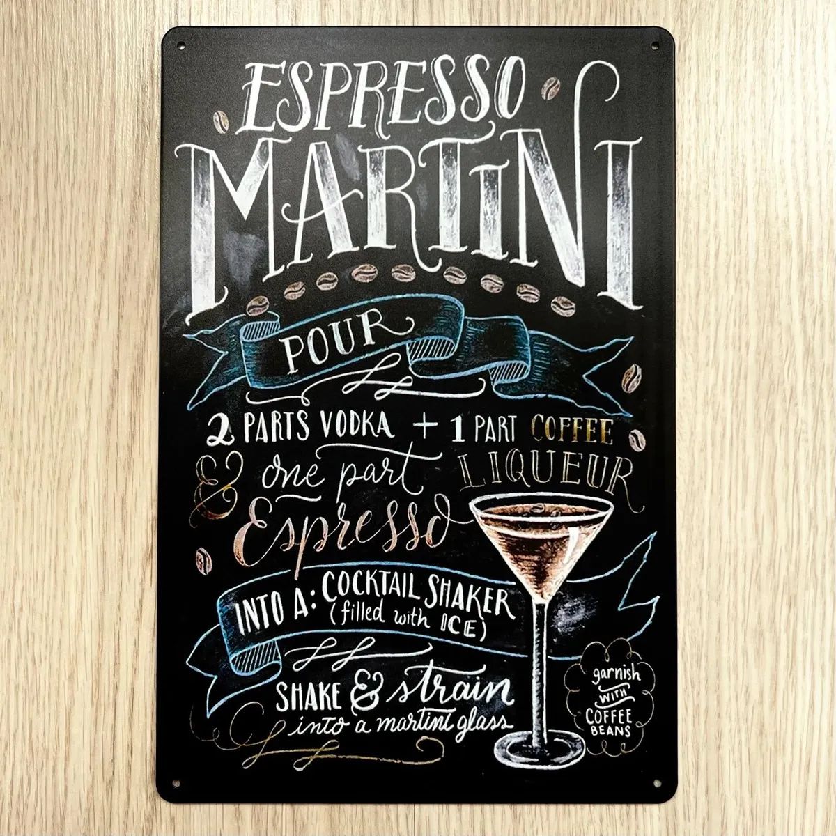 Табличка металлическая интерьерная Рецепт Коктейля Espresso Martini Эспрессо Мартини