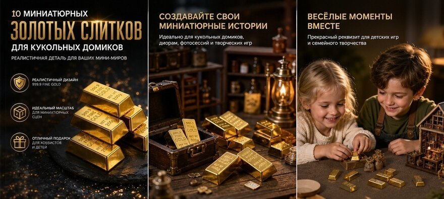 10 Штук Миниатюрные Модели Имитация Золотых Слитков Для Домиков Кукол Размер 2.50X1.10X0.60Cm