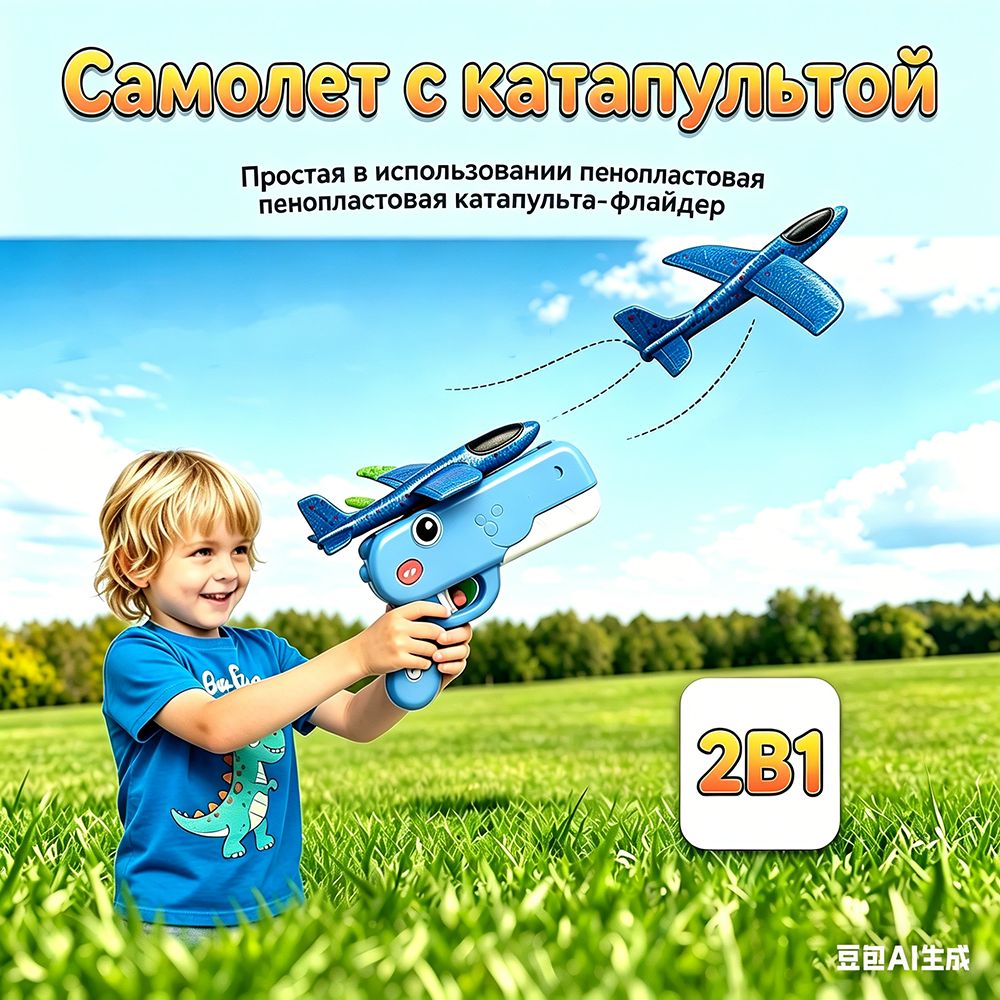 Игрушечный пистолет/ Самолет с катапультой /для игр на свежем