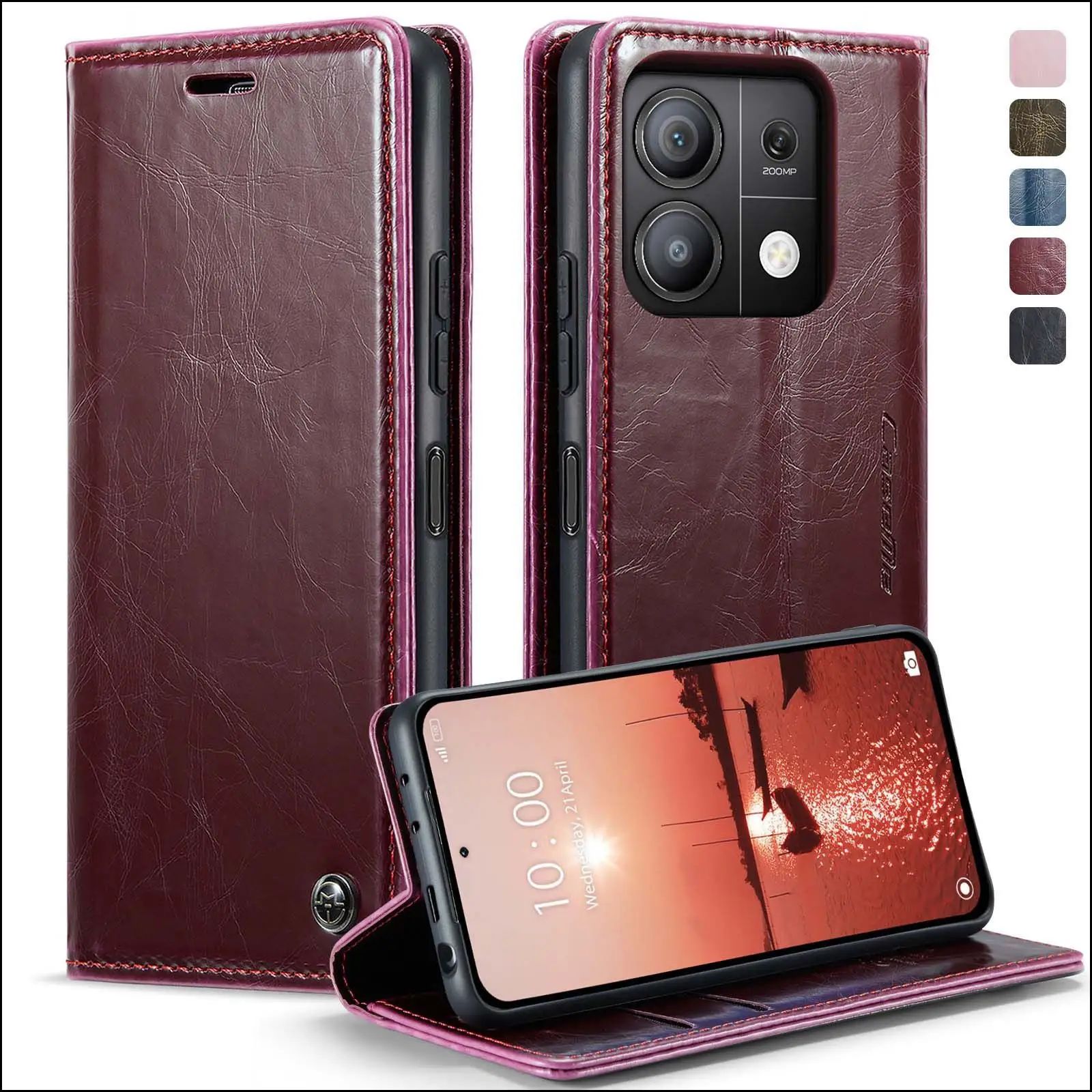 CaseMe Кожаный книжка чехол для Xiaomi Redmi Note 13 Pro 5G / Mi POCO X6 5G /Поко Х6 и Редми Нот 13 Про 5G с визитницей из экокожи