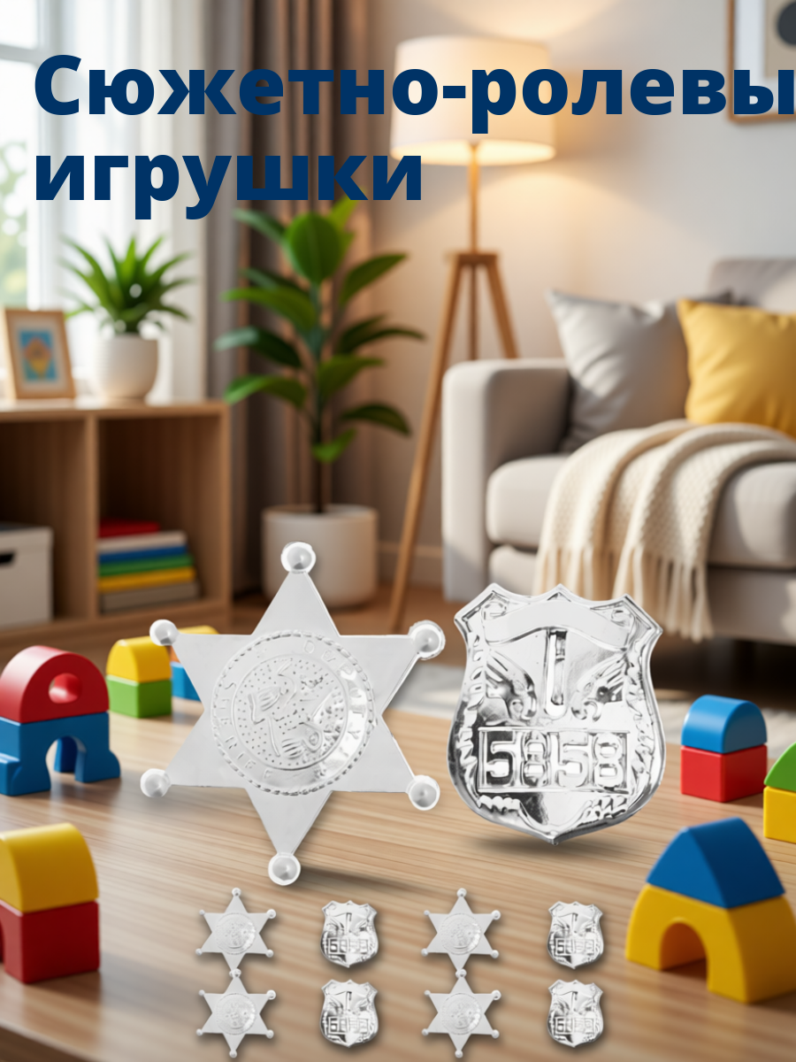 10 Штук Набор Полицейских Знаков Для Ролевых Игр Серебристый Цвет 6.00X5.00X0.20Cm