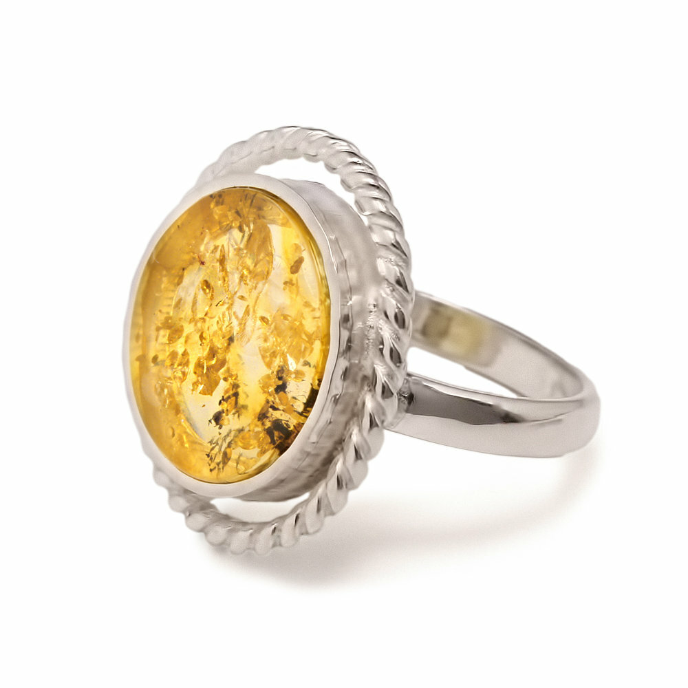 Кольцо Amberprofi, серебро, 925 проба, родирование, янтарь