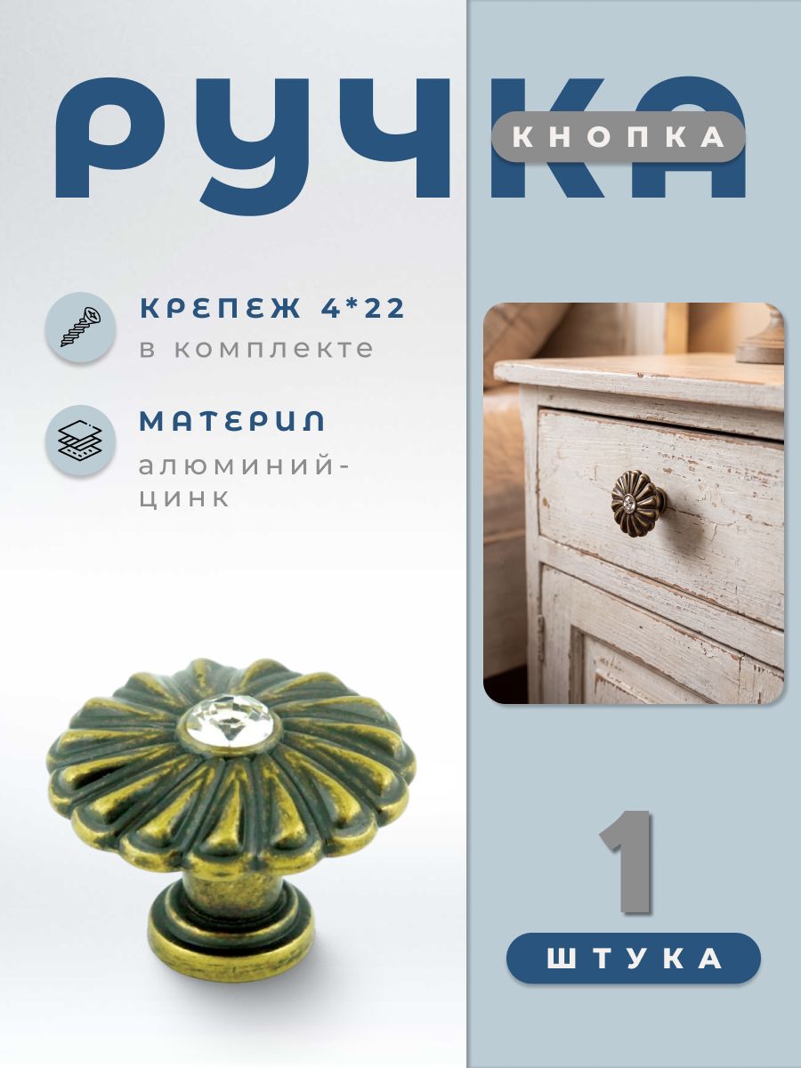 Ручка-кнопка мебельная BOYARD RC409EAB.4 европейская старинная латунь