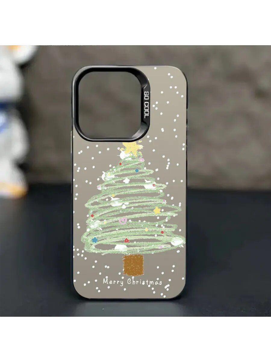 Чехол на IPHONE 15 чёрный Рождественская Елка Ручная
