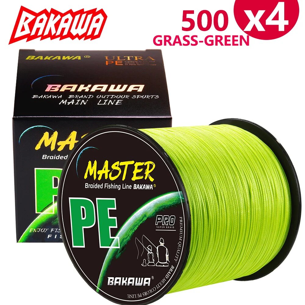 BAKAWA Плетеная Рыболовная Леска из Полиэтилена для Карпа и 0.4 0.1MM 10LB, GRASSGREEN X4-500M
