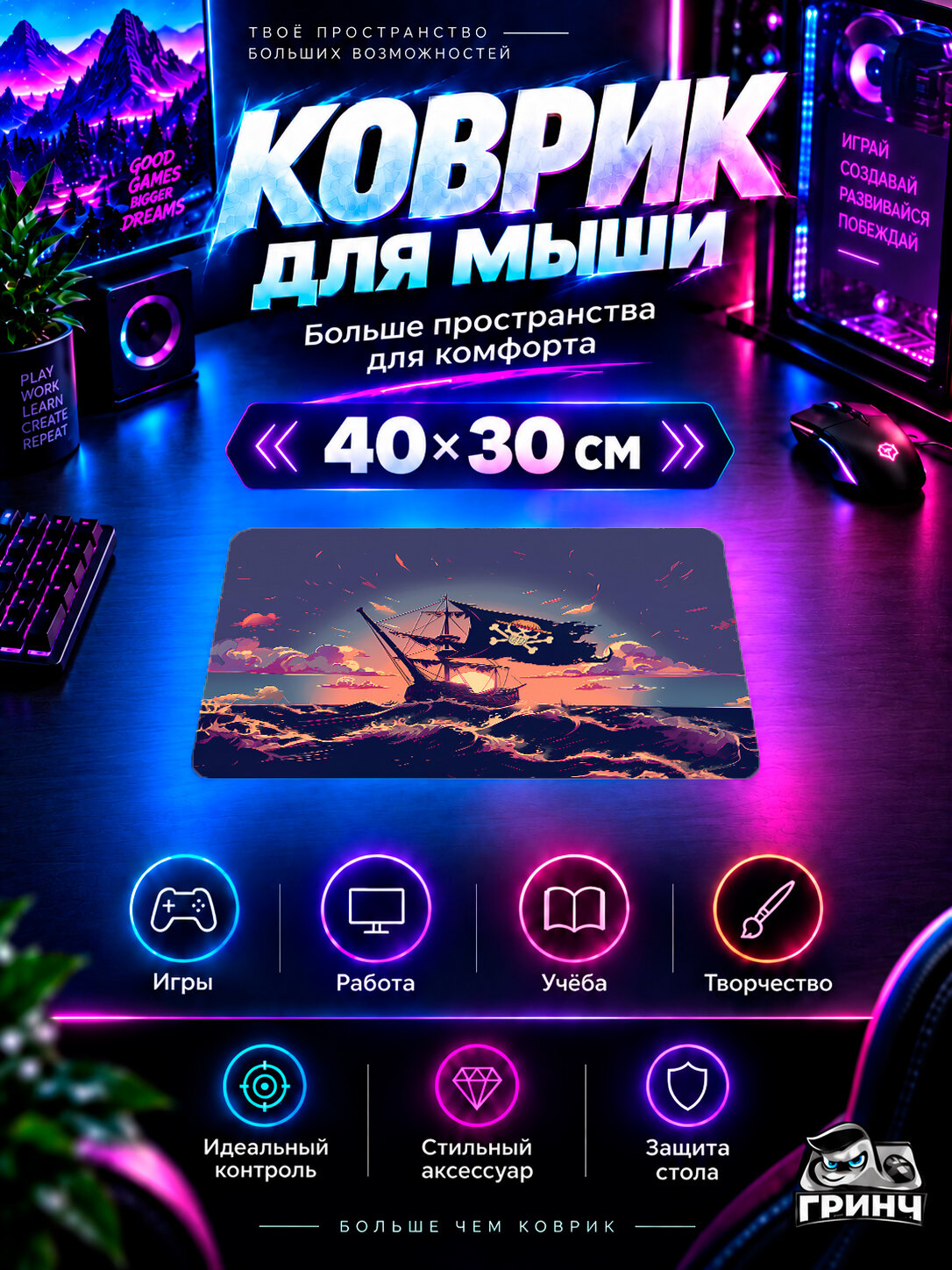 Игровой коврик для мыши 40×30 см — One Piece / Ван-Пис — Luffy Onepiece Anime