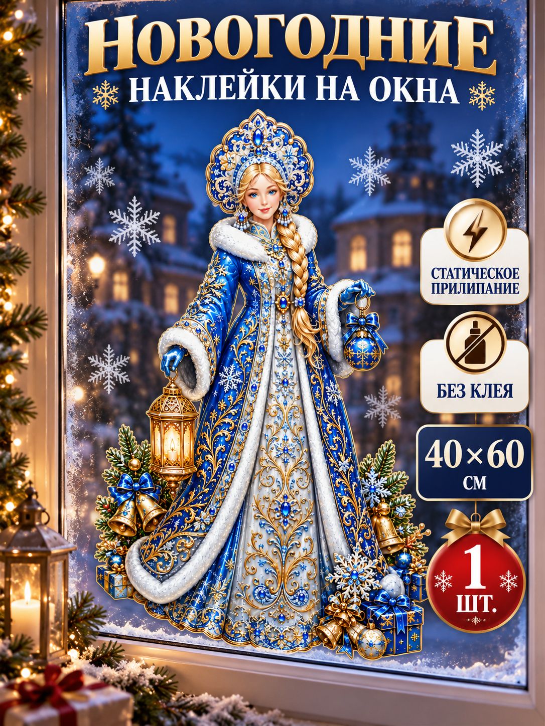 Новогодняя наклейка на окно «Девушка-снежинка», виниловый декор на стекло, зимнее украшение