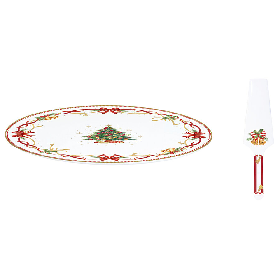 Блюдо для торта с лопаткой Christmas Tale D31 см для нового года Easy Life R1112/CTAL