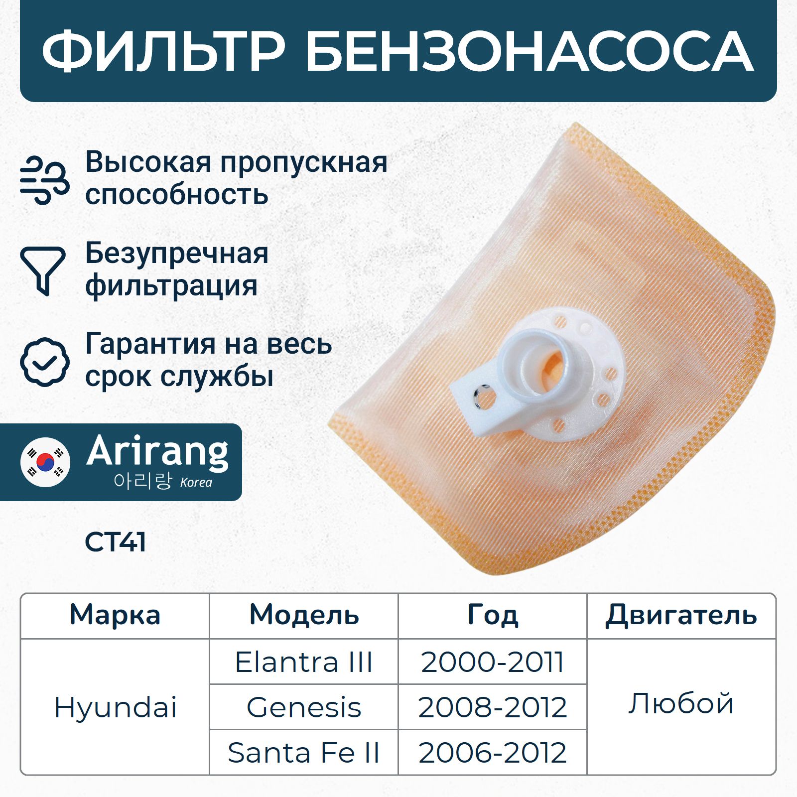 Фильтр сетка бензонасоса Хендай Элантра 3, Генезис, Санта Фе 2 / OEM 310902D050