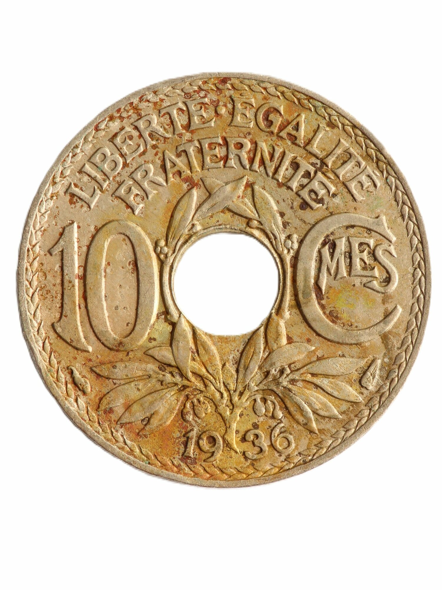 Подлинная монета Франции 10 сантимов 1936 года