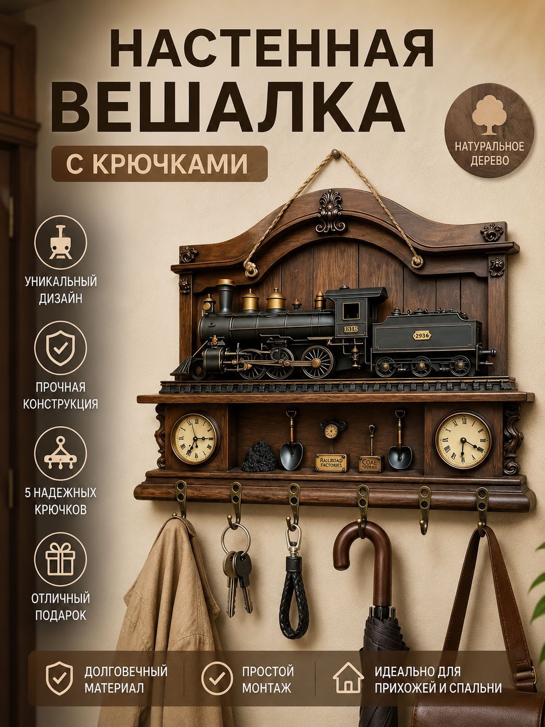 Ключница настенная 4 крюч. 1 шт