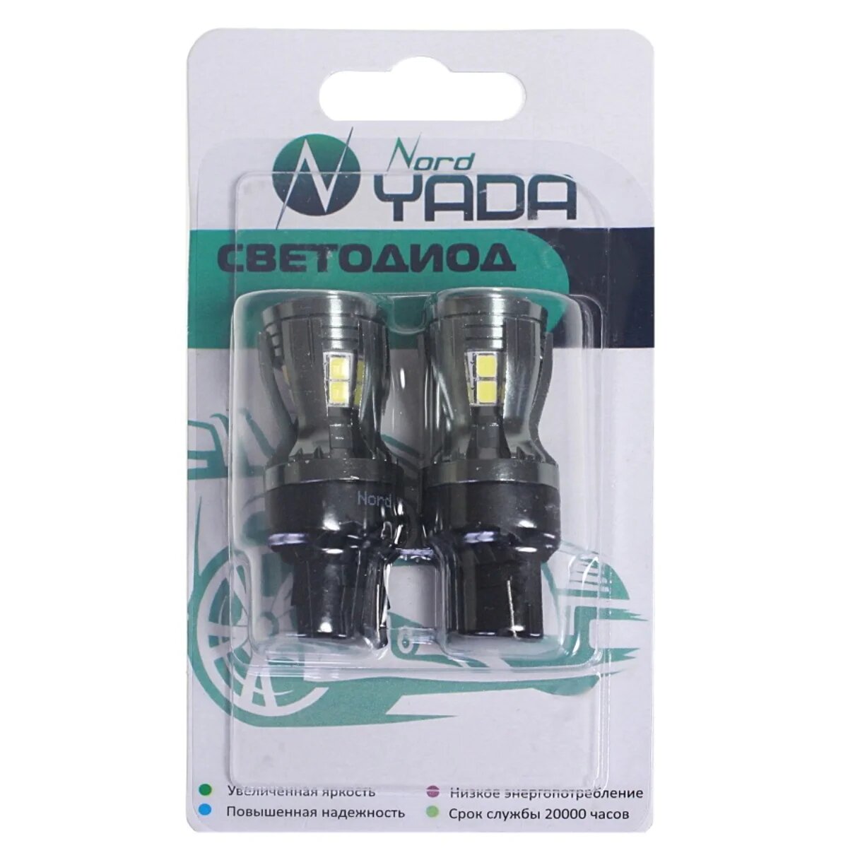 Светодиод T20 W21/5 W3x16q 14х2835SMD чип OSRAM с обманкой (стоп. ук. пов) блистер NORD YADA
