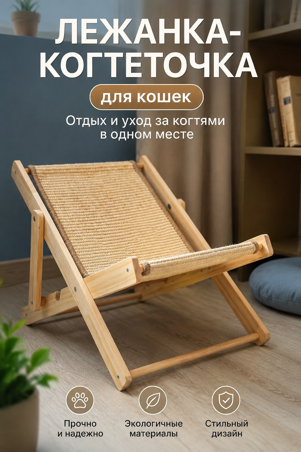 Лежанка-когтеточка для кошек с наклонной поверхностью, бежевый цвет