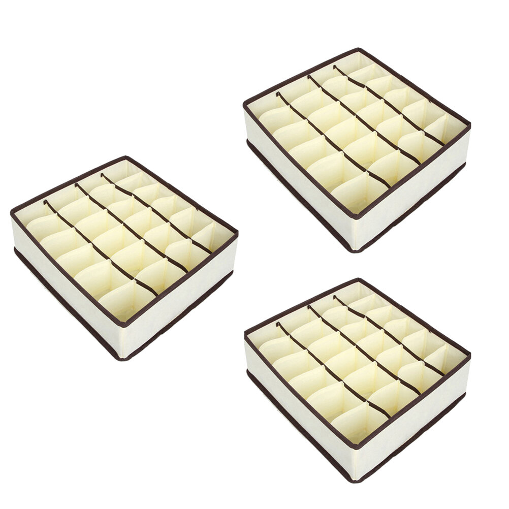 Органайзер Для Белья Из Несмываемой Ткани 3 Штуки 24 Отсека Beige