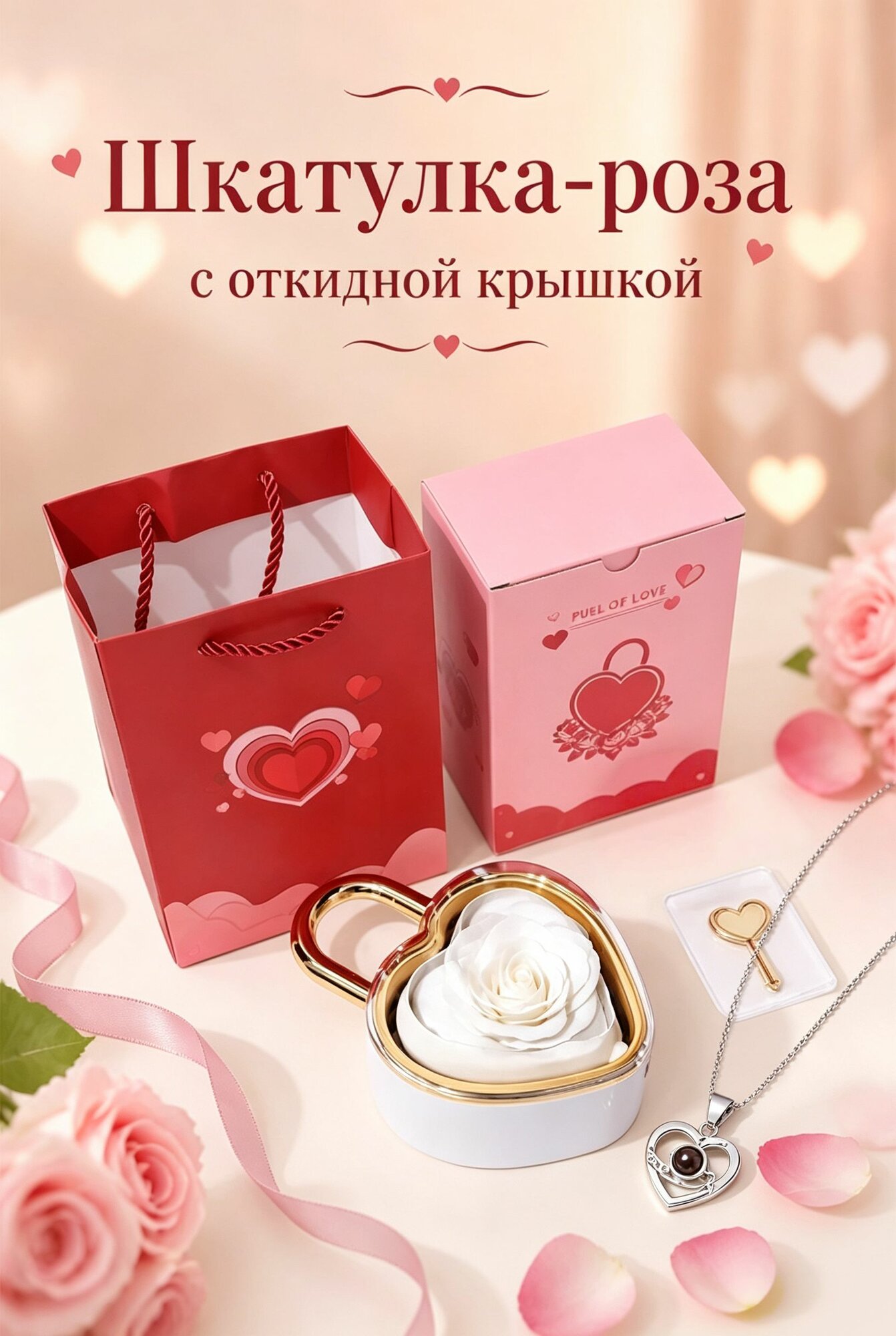 Вращающаяся шкатулка-медведь с розой в колбе / Шкатулка для украшений