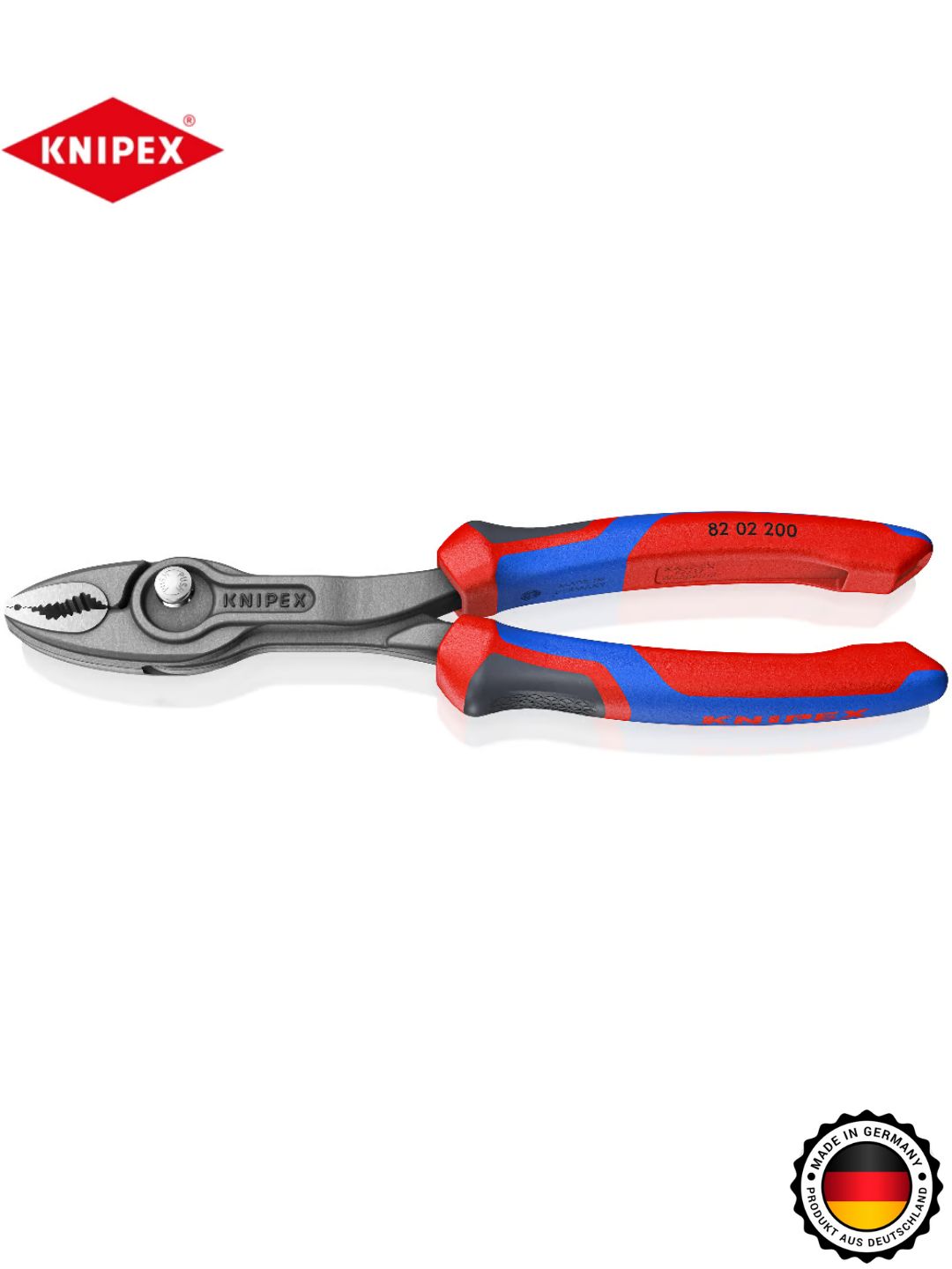 Клещи Knipex TwinGrip с фронтальным и боковым захватами, зев 4-22 мм, длина 200 мм, 2-комп ручки 8202200