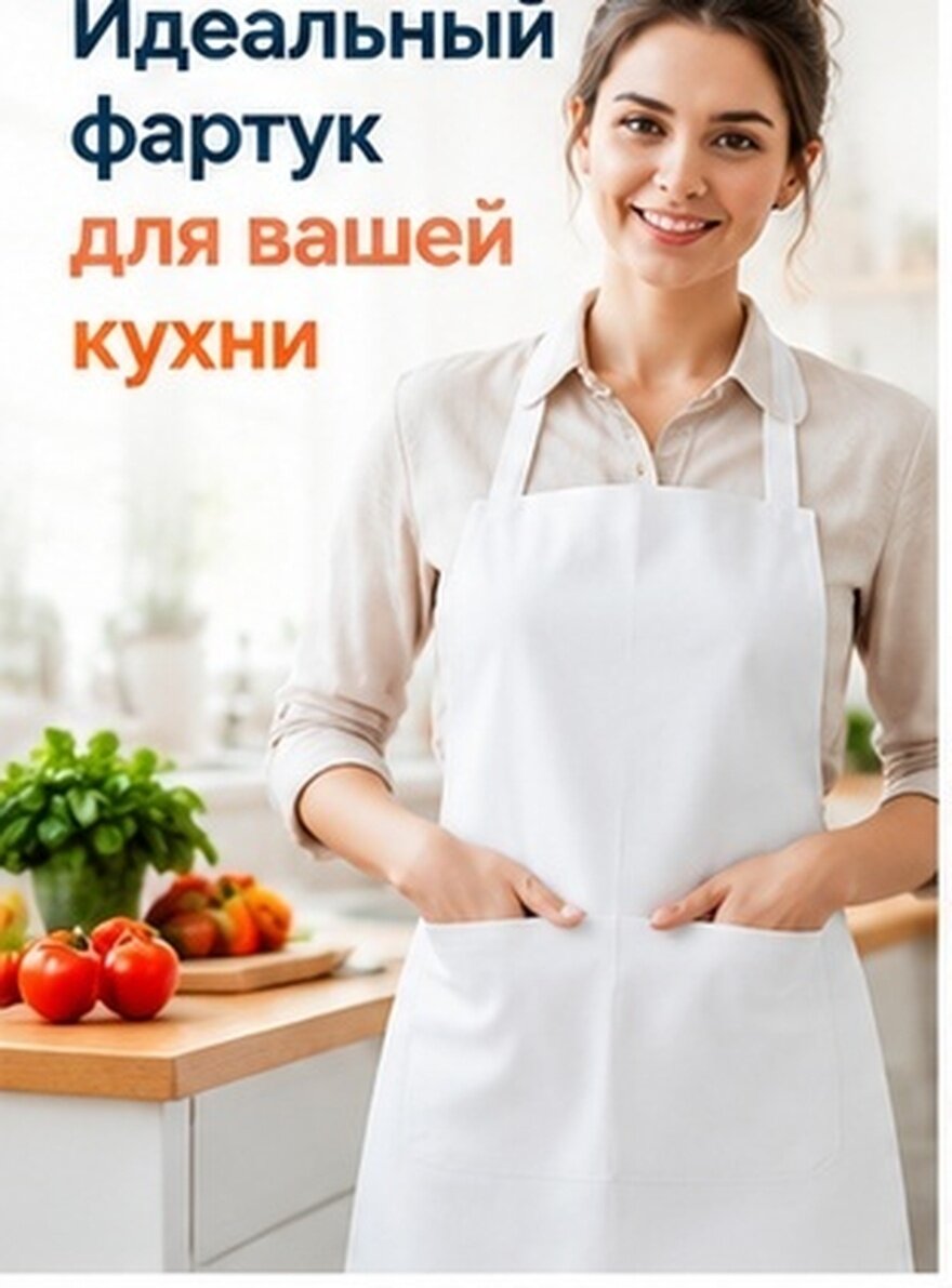 Фартук Для Кухни Без Рукавов С Карманами Белый Размер Около 73 * 62 См