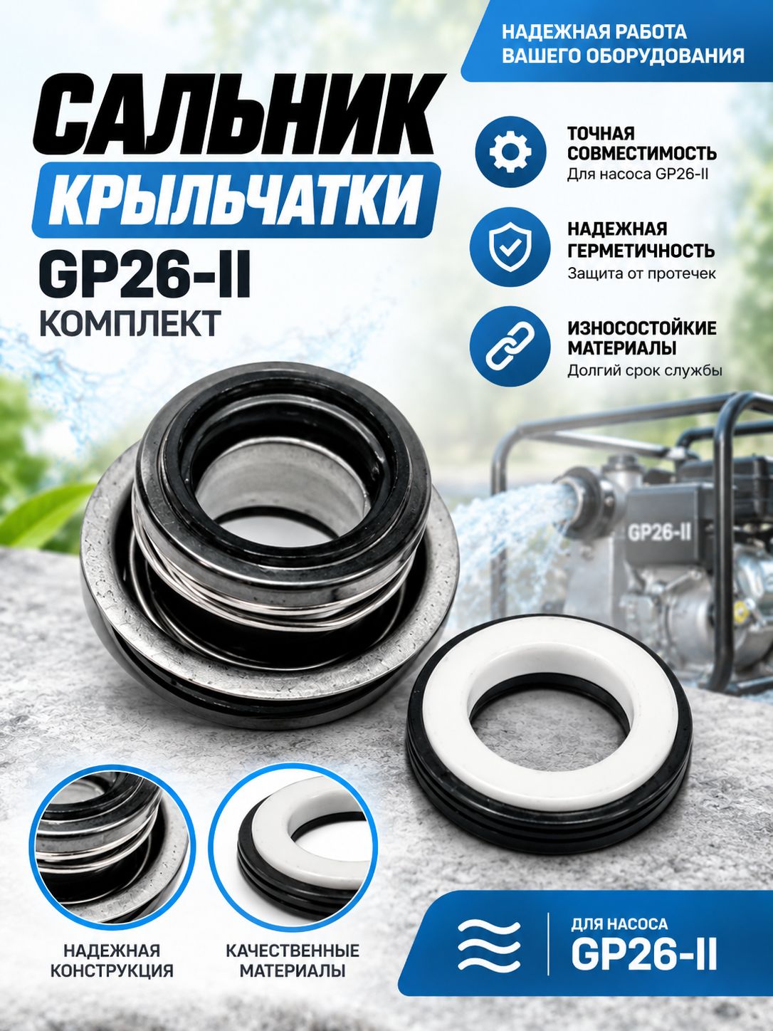 Сальник крыльчатки GP26-II комплект 2060030170 Champion, для мотопомпы