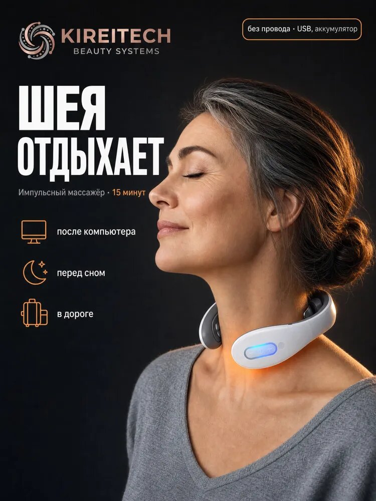 Массажер для шеи Kireitech / От шейного остеохондроза / Электрический импульсный миостимулятор