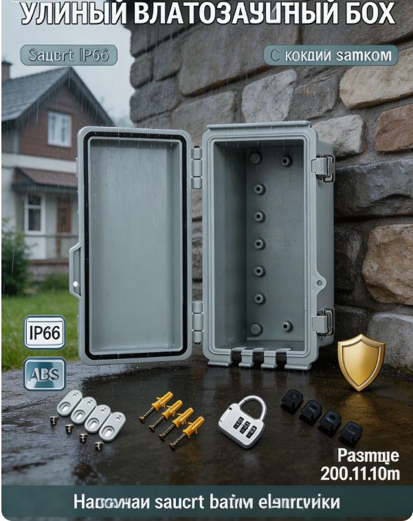 Распределительная коробка уличная влагозащитная IP66 с кодовым замком 10x11x20 см герметичный бокс для розеток и удлинителей из ABS пластика серая