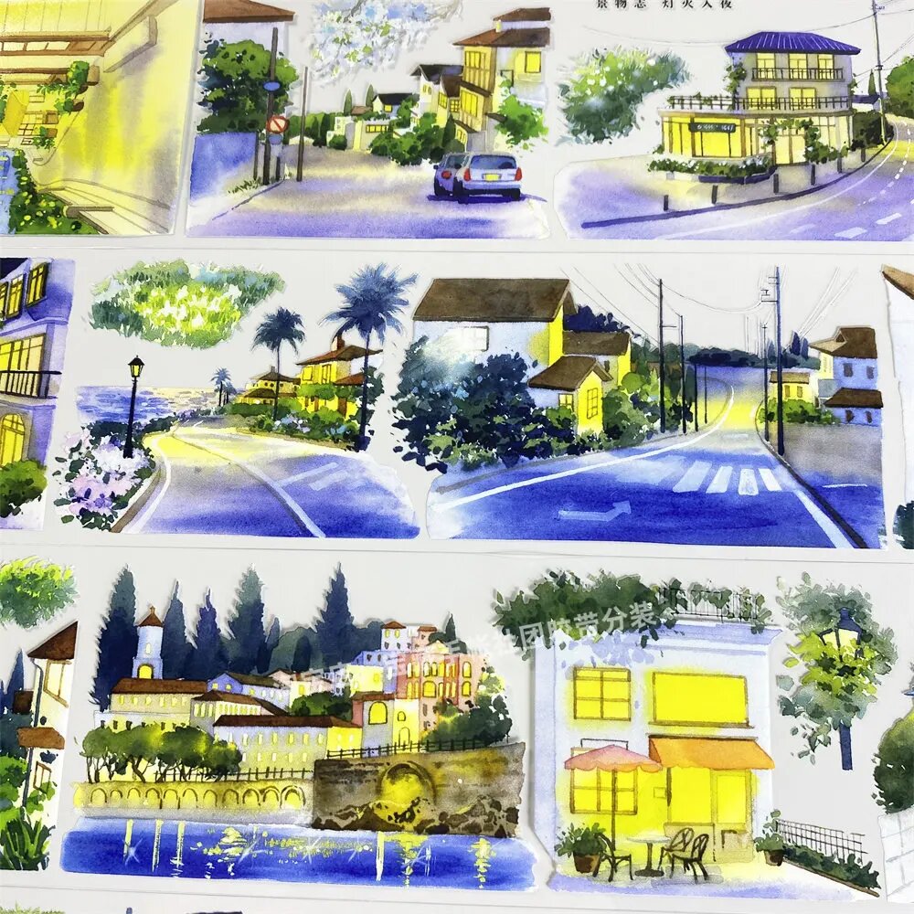 Лента Washi A710 «Светящийся ночной пейзаж» PET Die-cut 7x100cm