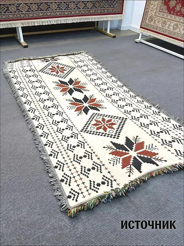 Плед 90x180 см хлопок двусторонний, новогодний растения красный