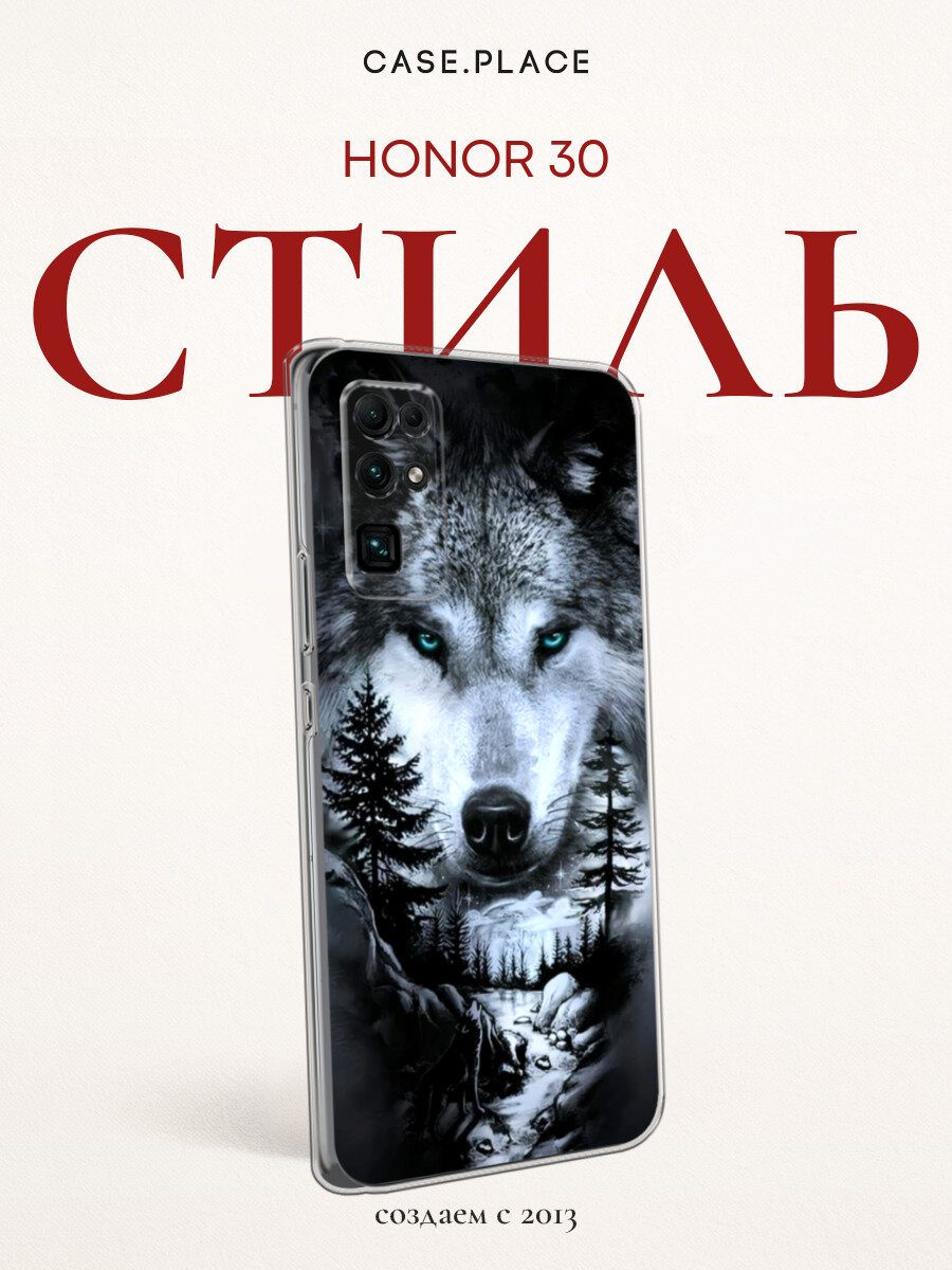 Силиконовый чехол на Honor 30 / Хонор 30 с принтом Волк в зимнем лесу