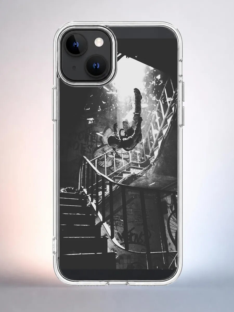 Чехол iPhone 15 скейт трюк на лестнице силиконовый