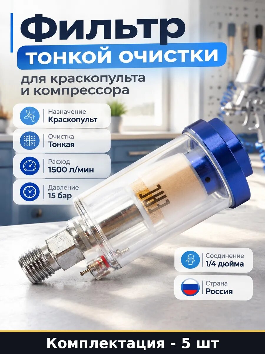 Набор 5 шт Фильтр для краскопульта 1500 л мин тонкой очистки