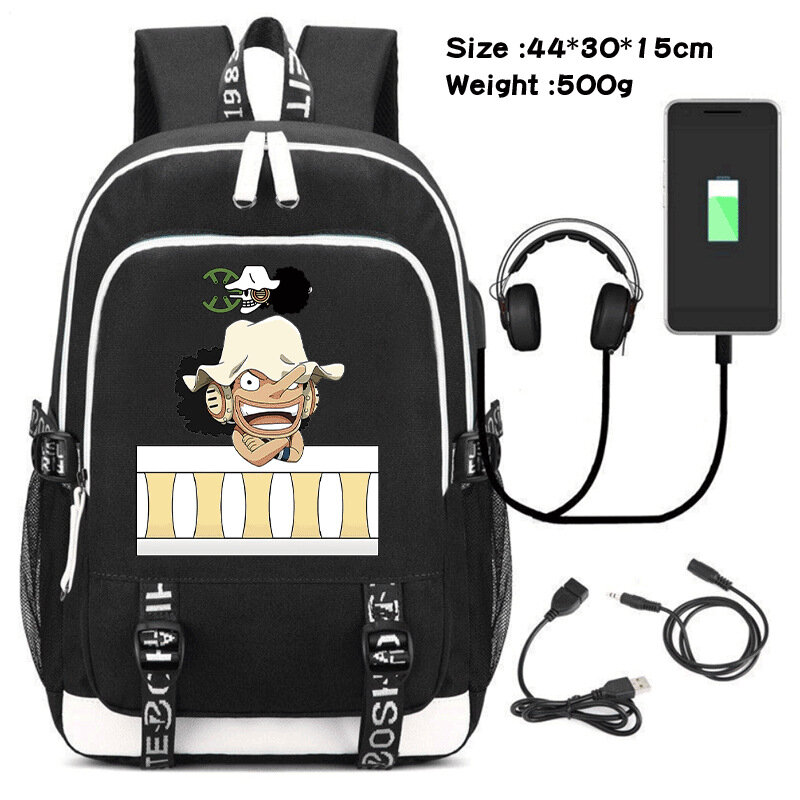 Аниме-рюкзак One Piece, канвас, 44×30×15 см, 500 г, USB-порт, отделение для ноутбука 16", для учёбы и путешествий