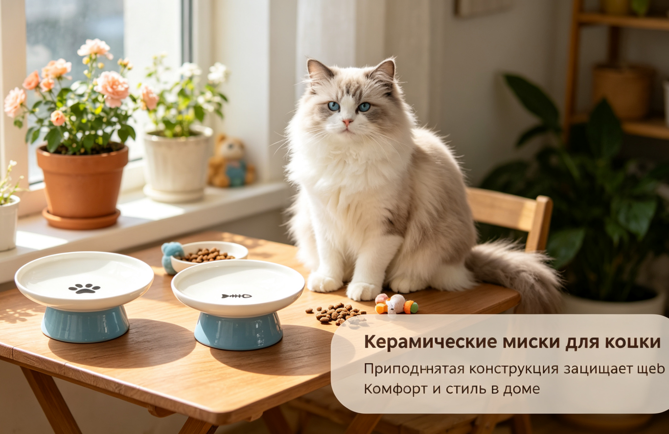 Высокая керамическая миска для кошек, защита шеи, миска для корма с принтом когтя‑лапы и рыбьей кости, несколько цветов