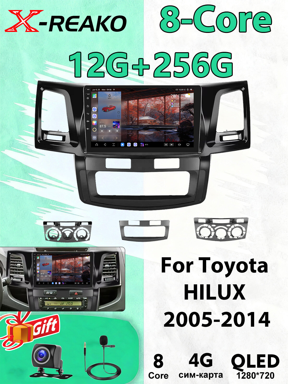 Магнитола 9 дюймов для Toyota Hilux 2011-2015 /Тойота Хайлюкс Carplay, IPS экран W-Fi BT